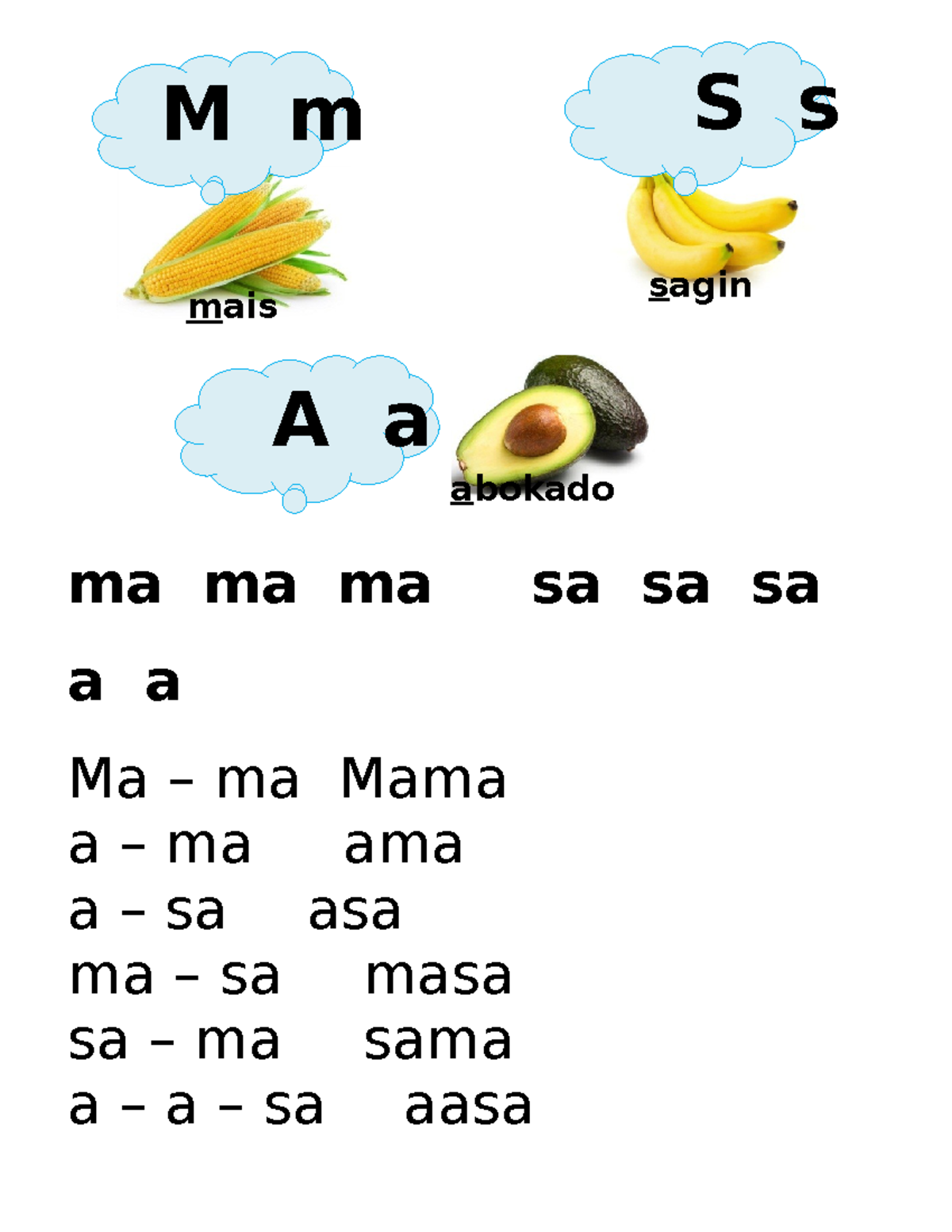 Pagbasa Gamit ang Marungko - ma ma ma sa sa sa a a Ma – ma Mama a – ma ...