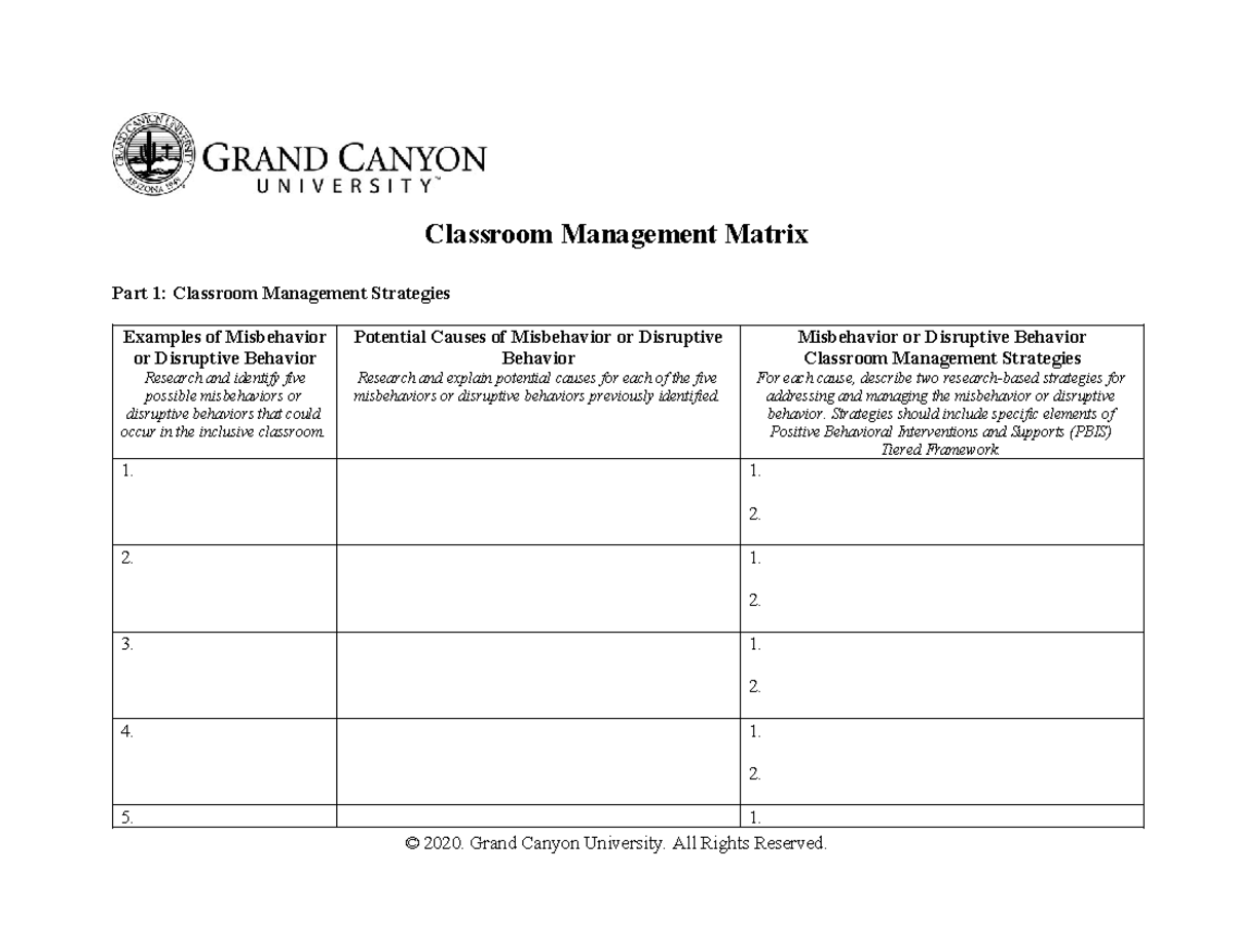 SPD-208 RS T4 Classroom Management Matrix - Classroom Management Matrix ...
