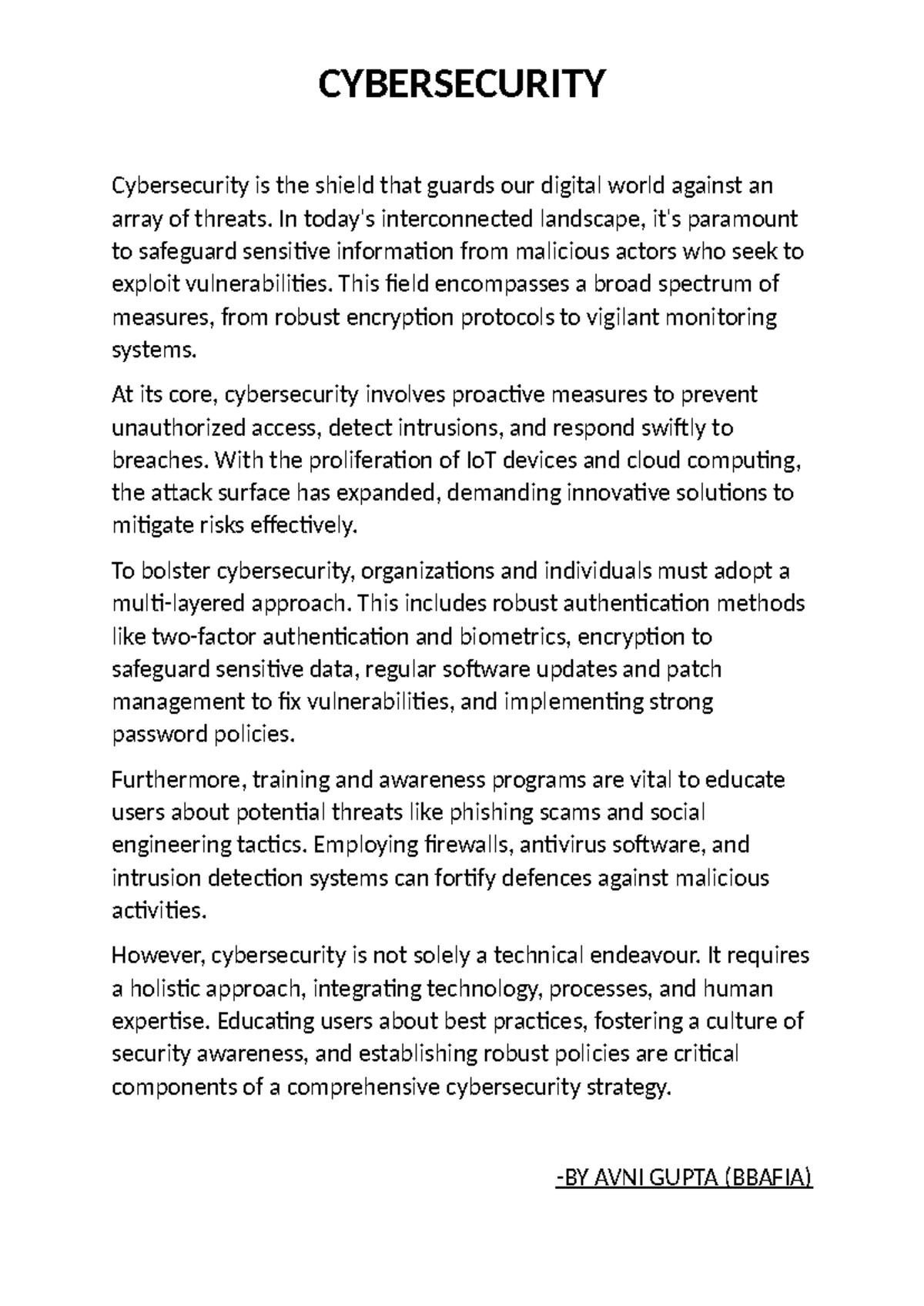 Cybersecurity NOTES - CYBERSECURITY Cybersecurity is the shield that ...