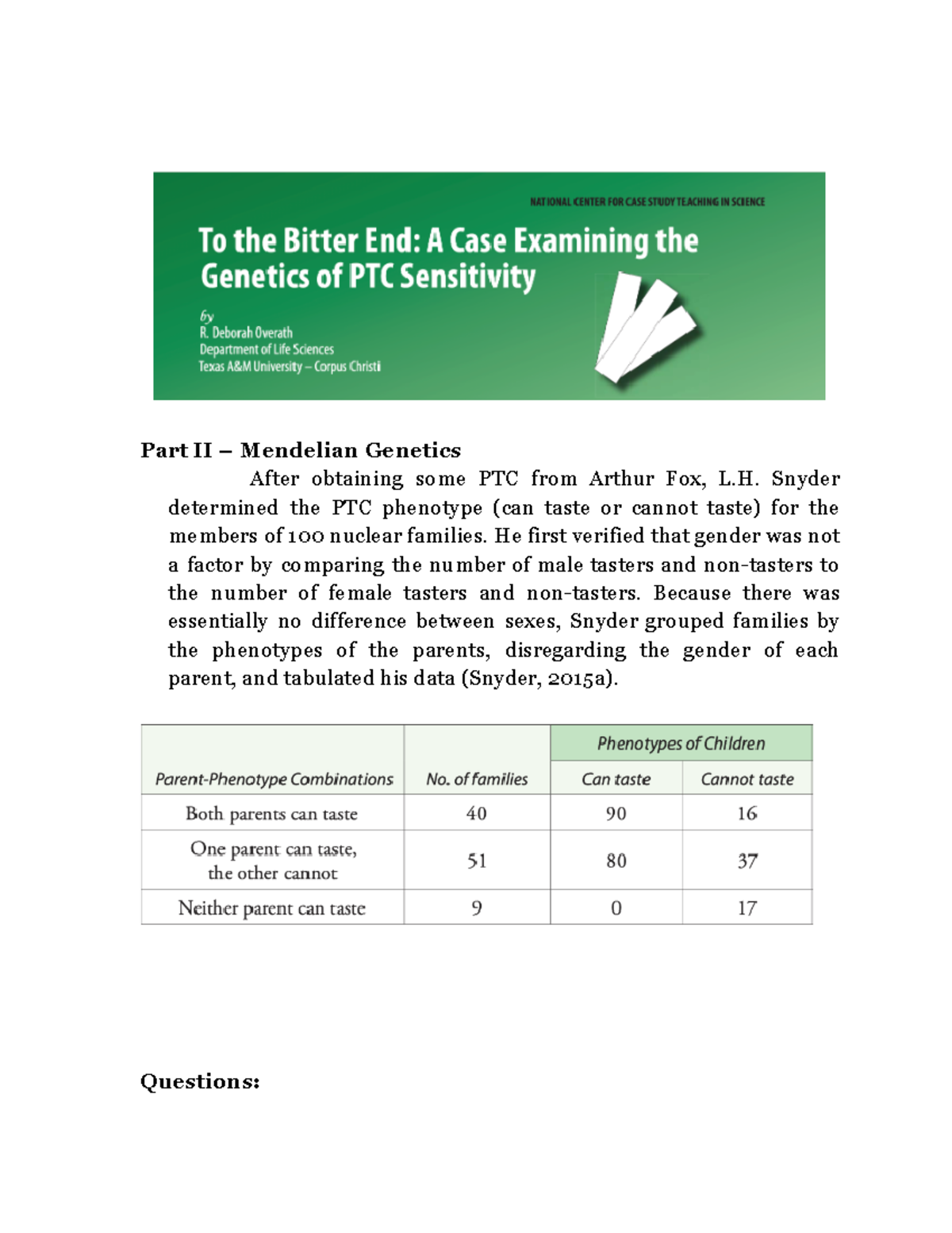 M3 Posttask Genetics To the Bitter End - Part II – Mendelian Genetics ...