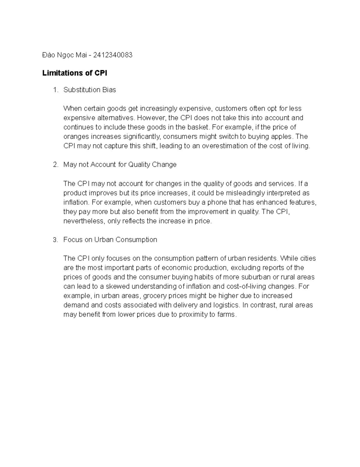 BT Ktvxm 11 10 - Đào Ngọc Mai - 2412340083 Limitations of CPI 1 ...