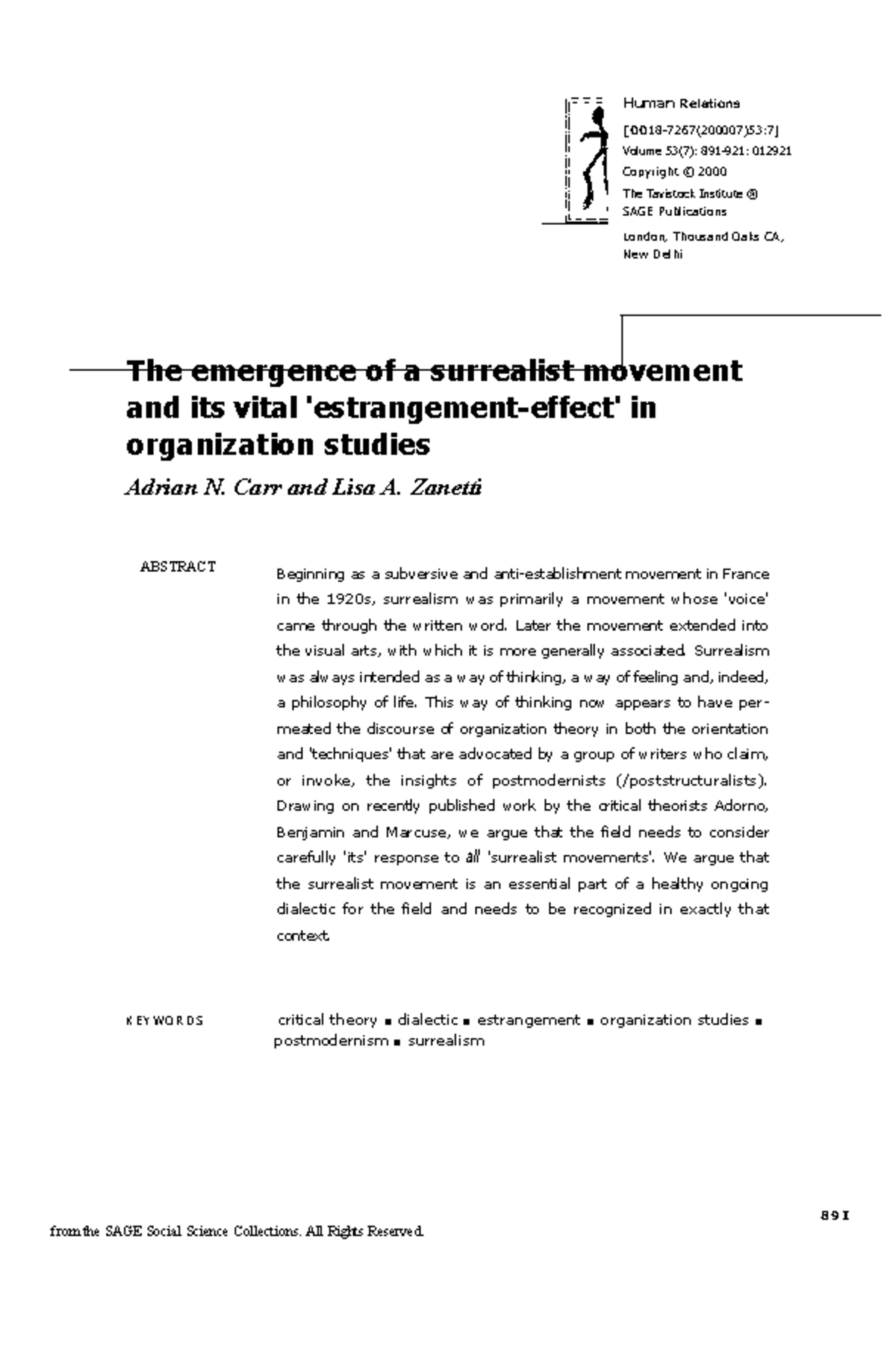 The Emergence of a Surrealist Movement and its Vital `Estrangement ...