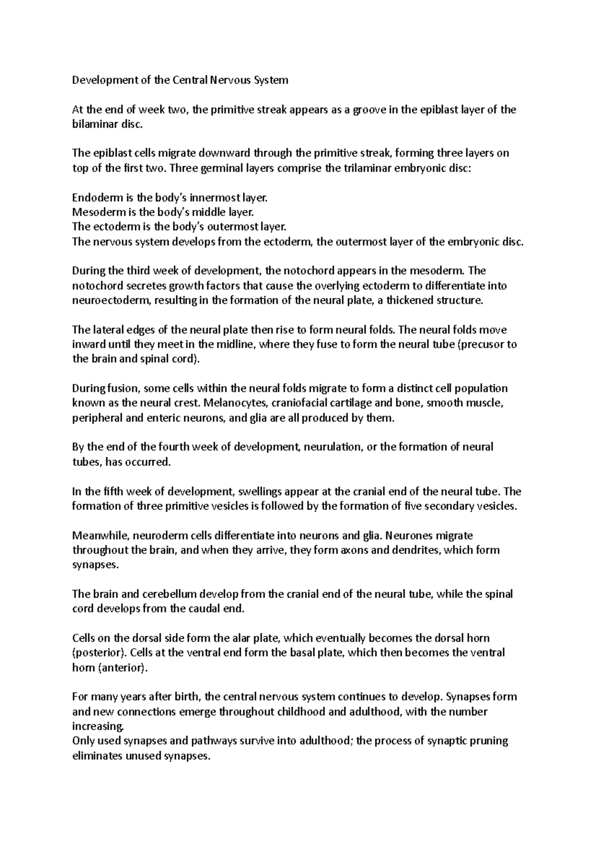 Central Nervous System development - Development of the Central Nervous ...