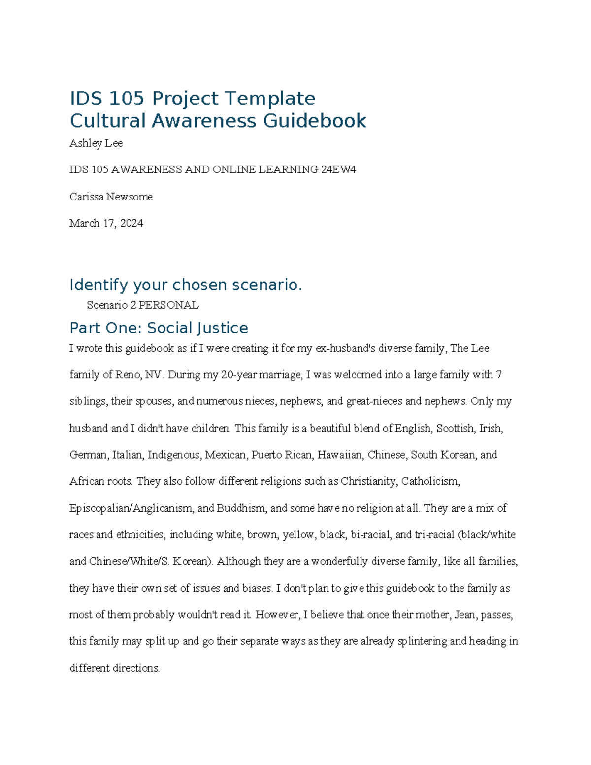 IDS 105 Project Cultural Awareness Guidebook - IDS 105 Project Template ...