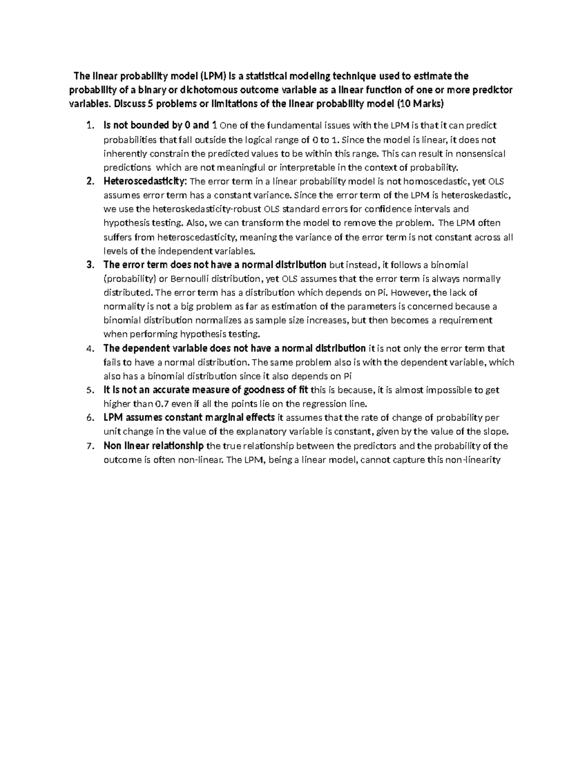 The linear probability model - Discuss 5 problems or limitations of the ...
