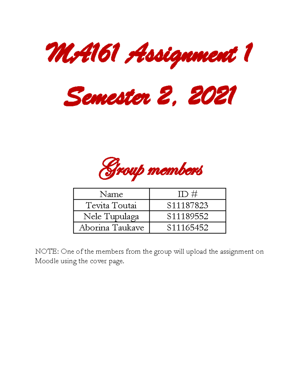 MA161 Assignment 1 - Kick it out - MA16 1 Assignment 1 Semester 2, 2 ...