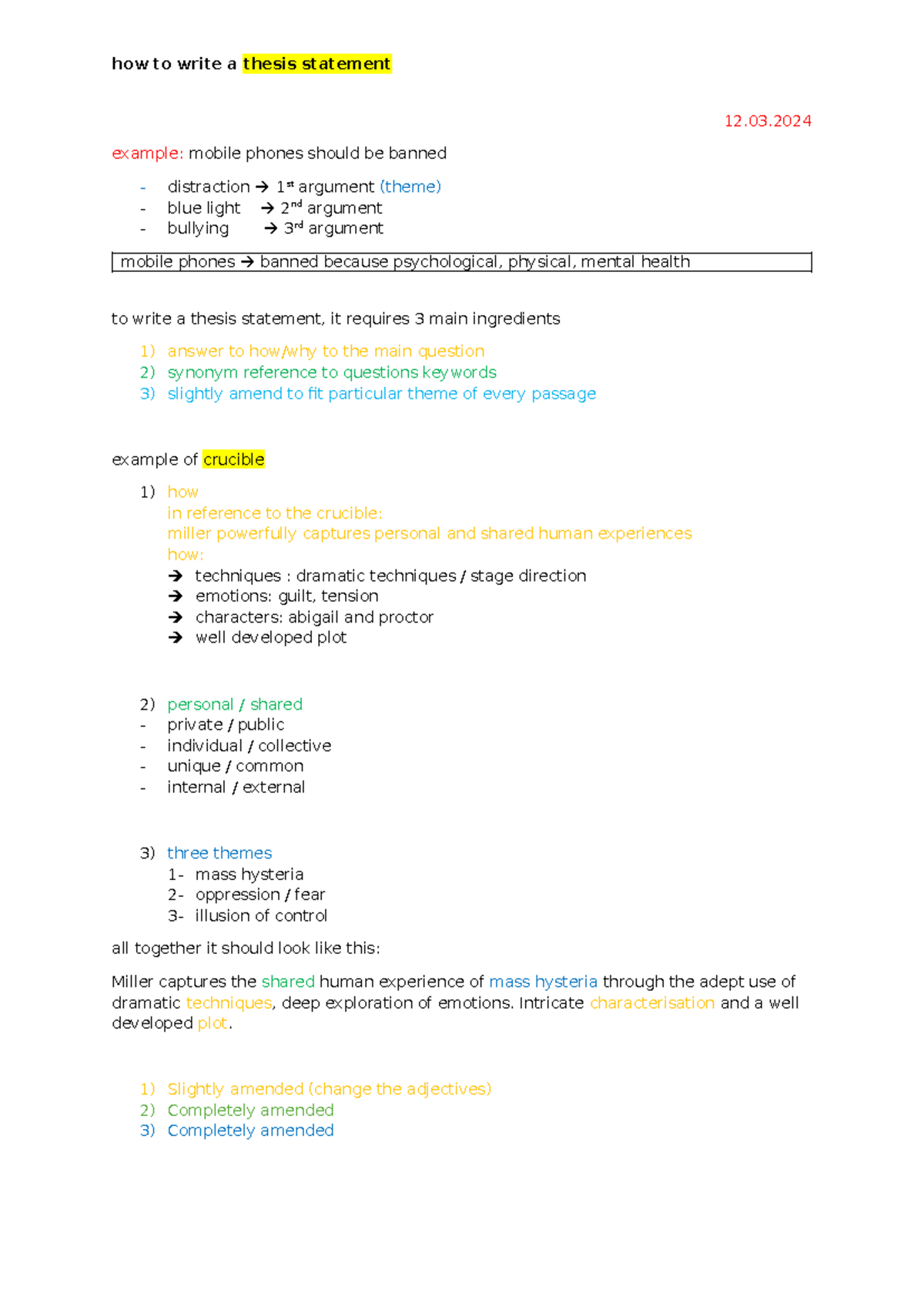 Thesis statement check list - how to write a thesis statement 12 ...