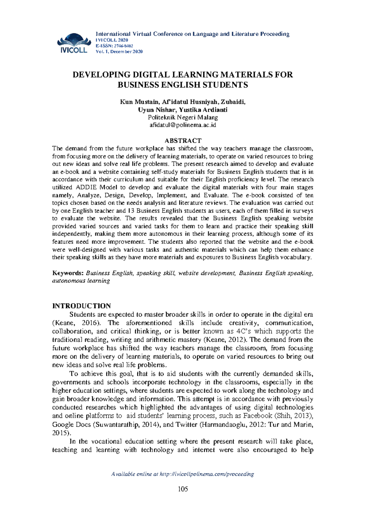 Developing Digital Learning Materials FO - IVICOLL 2020 E-ISSN: 2746 ...