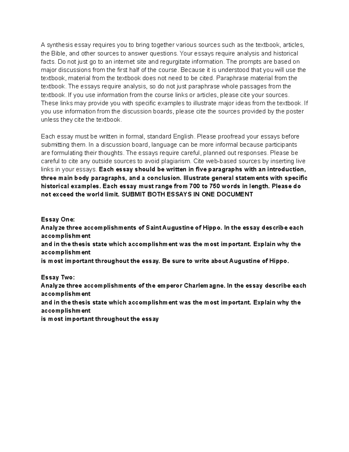 159190 Essay instructions pdf - A synthesis essay requires you to bring ...