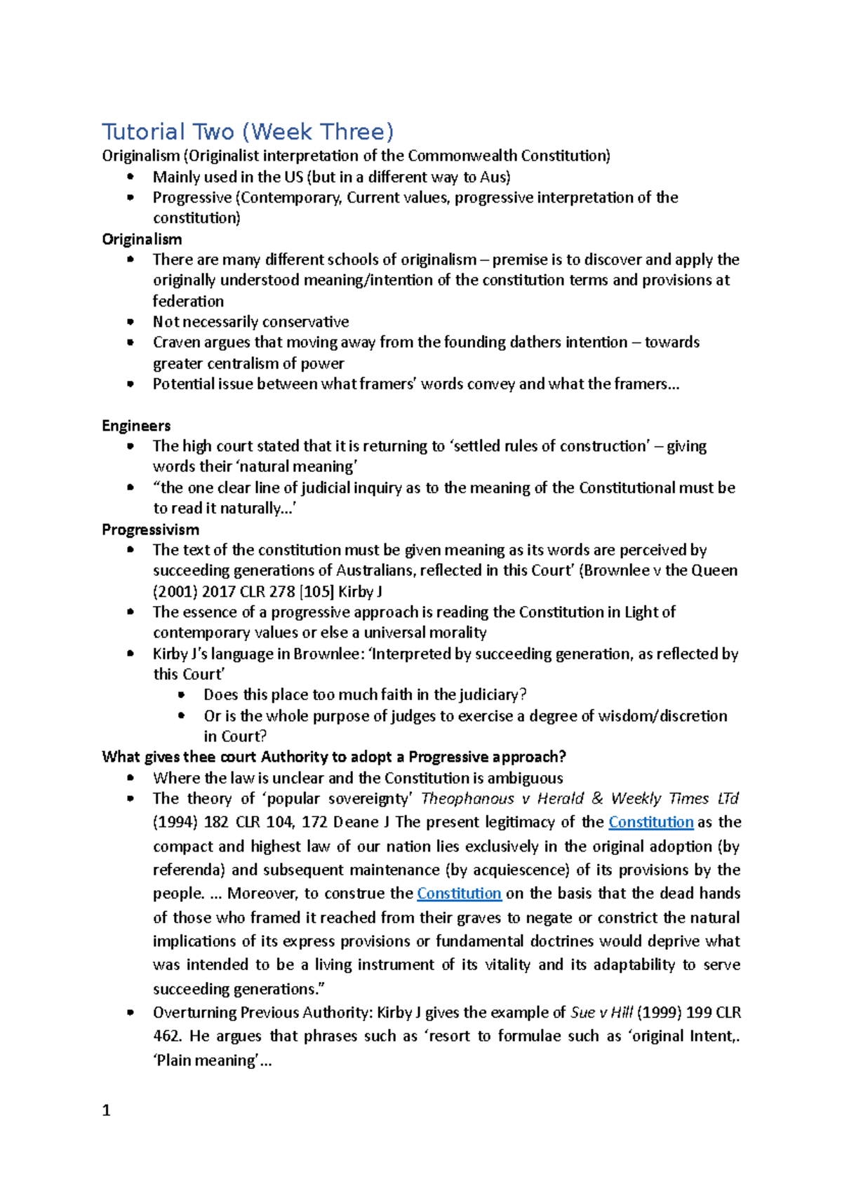 Tutorials - aSD - Tutorial Two (Week Three) Originalism (Originalist ...