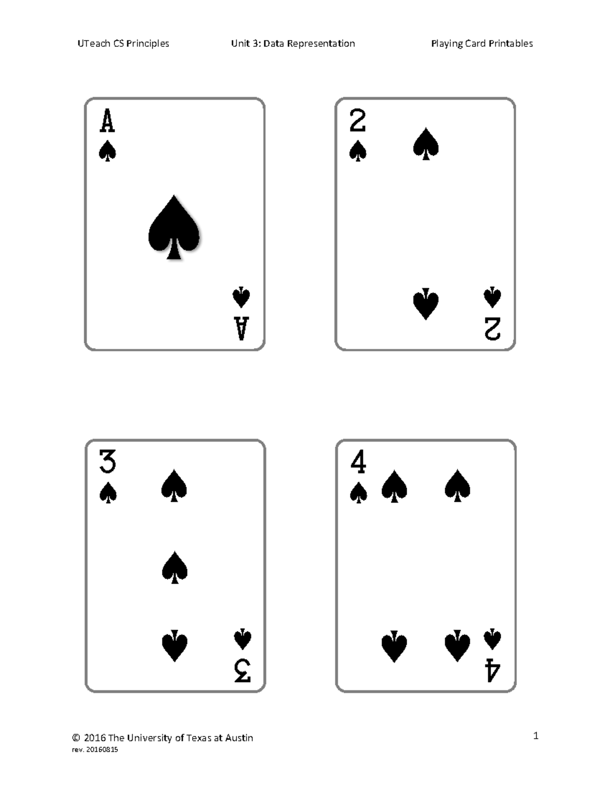 Playing Cards Printables - ####### © 2016 The University of Texas at ...