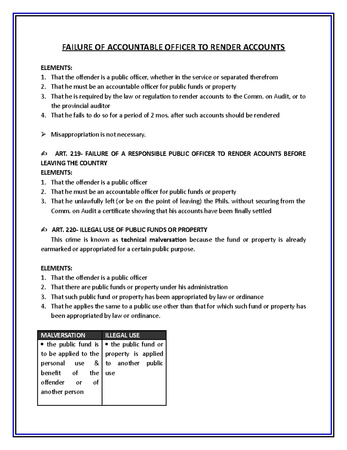 Failure OF Accountable Officer TO Render Accounts - Business Law And ...