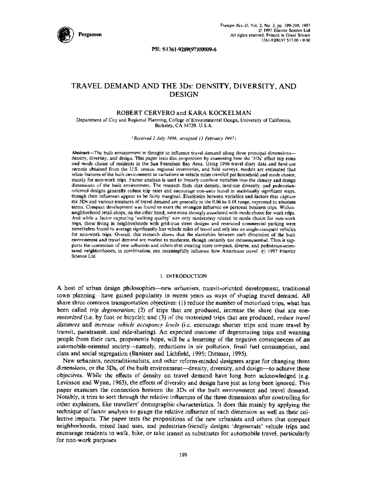 Travel Demand AND THE 3Ds Density, Diversity, AND Design ...