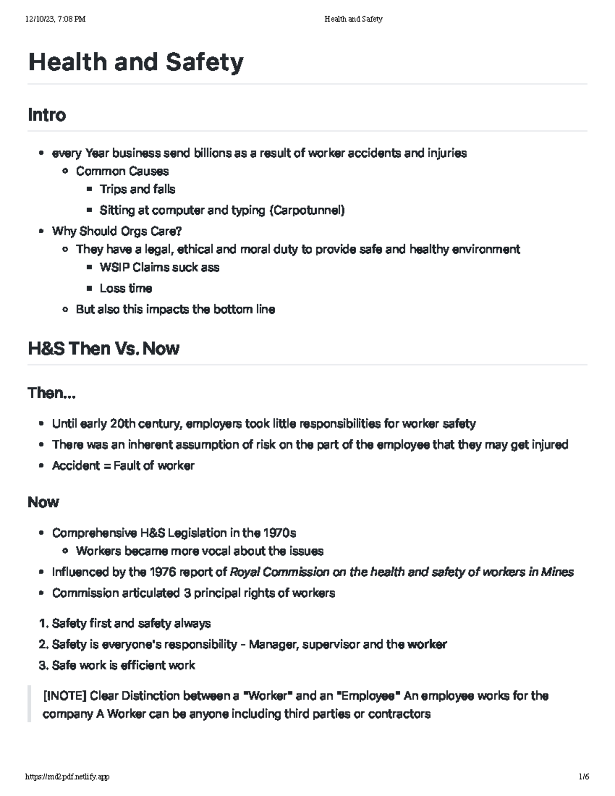 Health and Safety - Notes on the recorded lecture - Health and Safety ...