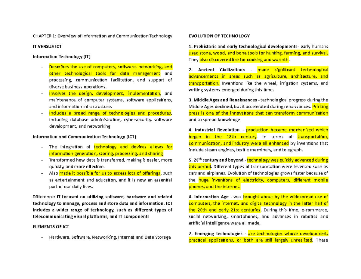 Reviewer - CHAPTER 1: Overview of Information and Communication ...