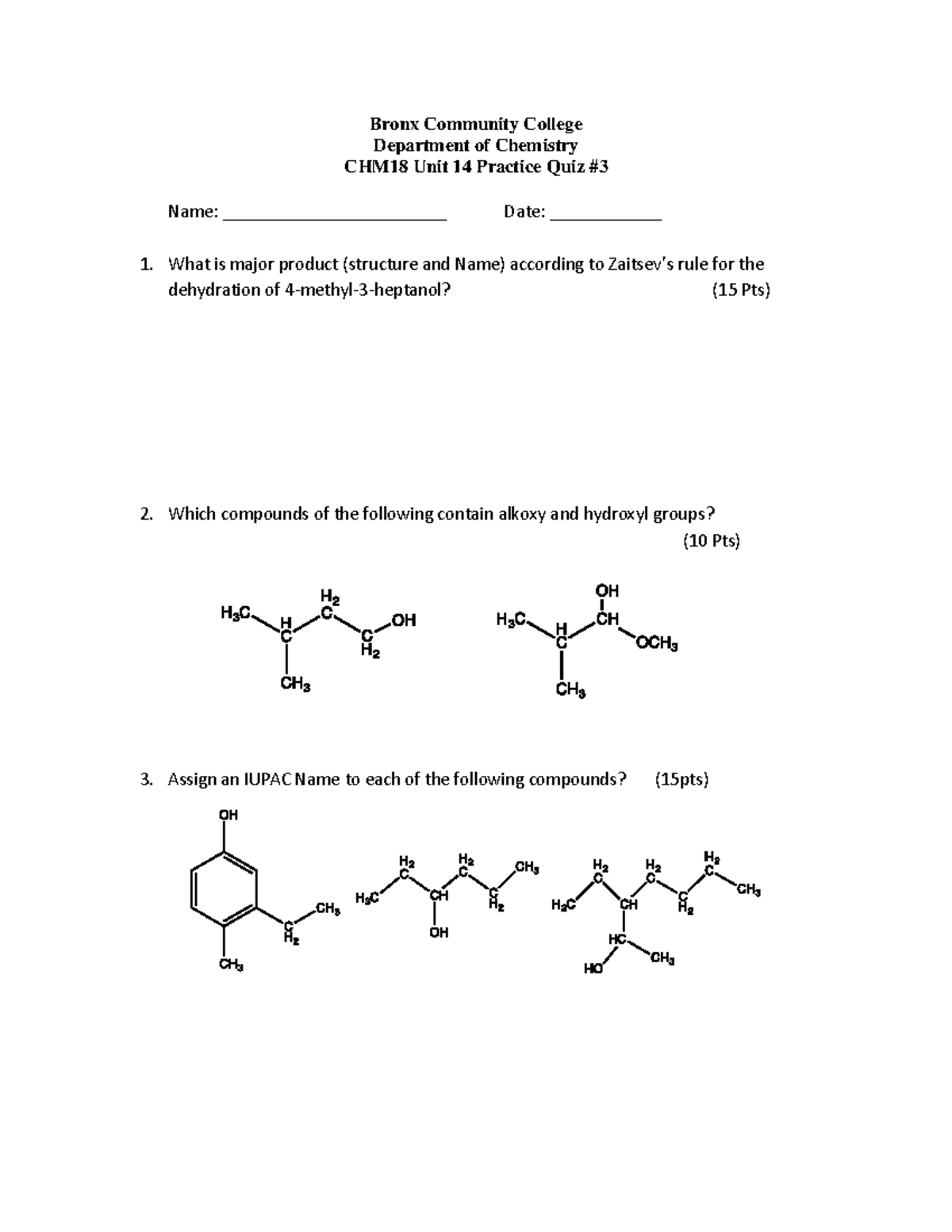 Chem 230 Chapter 14 Practice Quiz - Bronx Community College Department ...