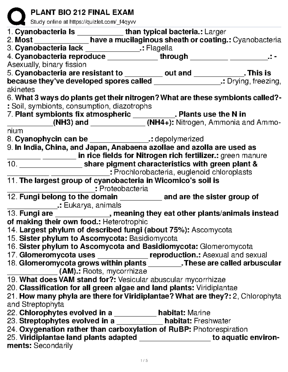 Plant bio final exam study guide - Study online at quizlet/_f4qyvv ...