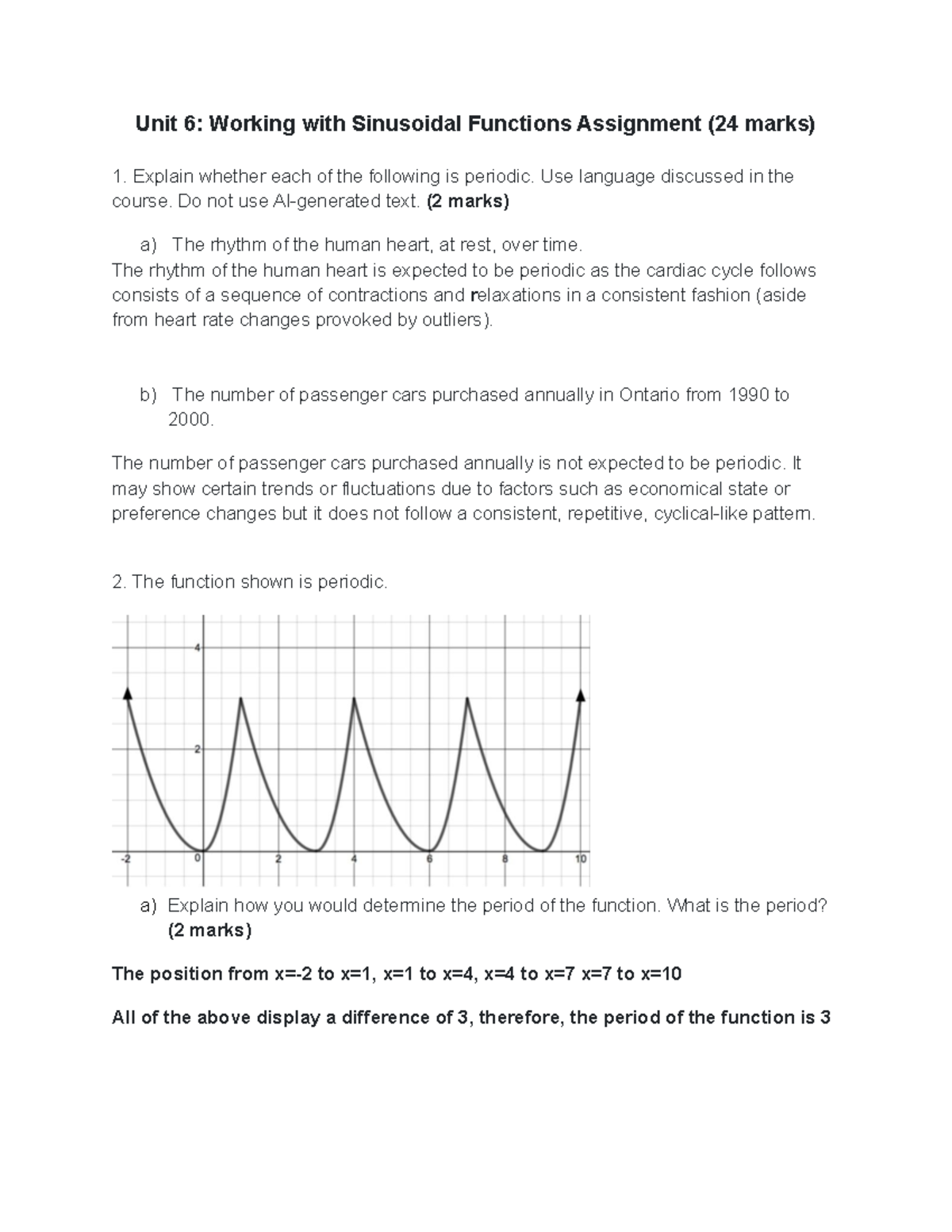 grade 11 mathematics - Unit 6: Working with Sinusoidal Functions Assignment (24 marks) Explain ...