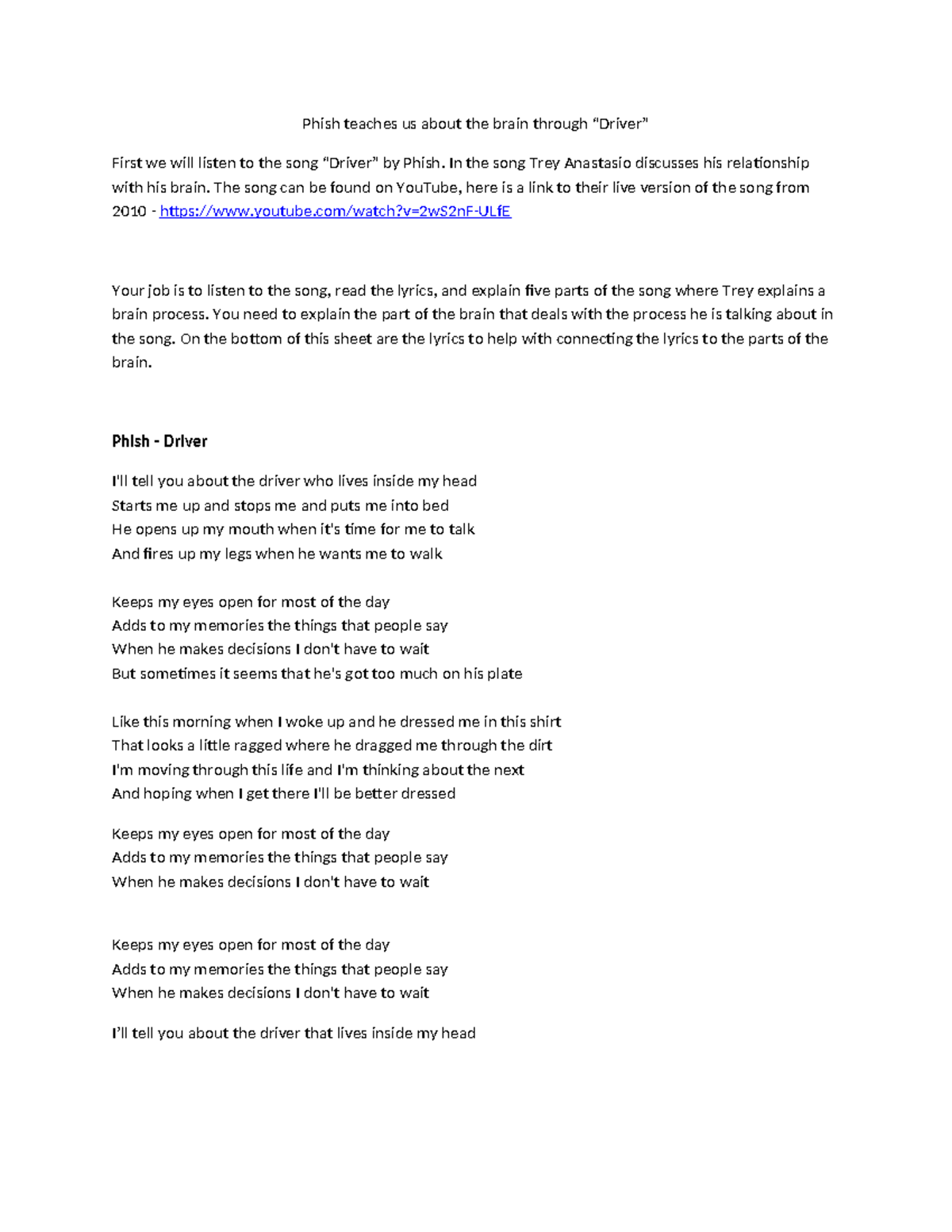 Phish Song - Lyrics to song to describe mental disorders - Phish ...