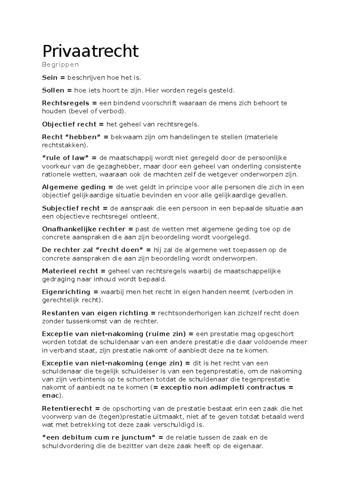Privaatrecht begrippen - Privaatrecht Begrippen Sein = beschrijven hoe ...