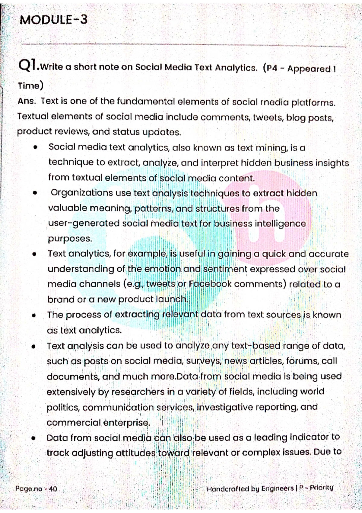 SMA Lesson 3 and 4 - Q1 .Write a short note on Social Media Text ...