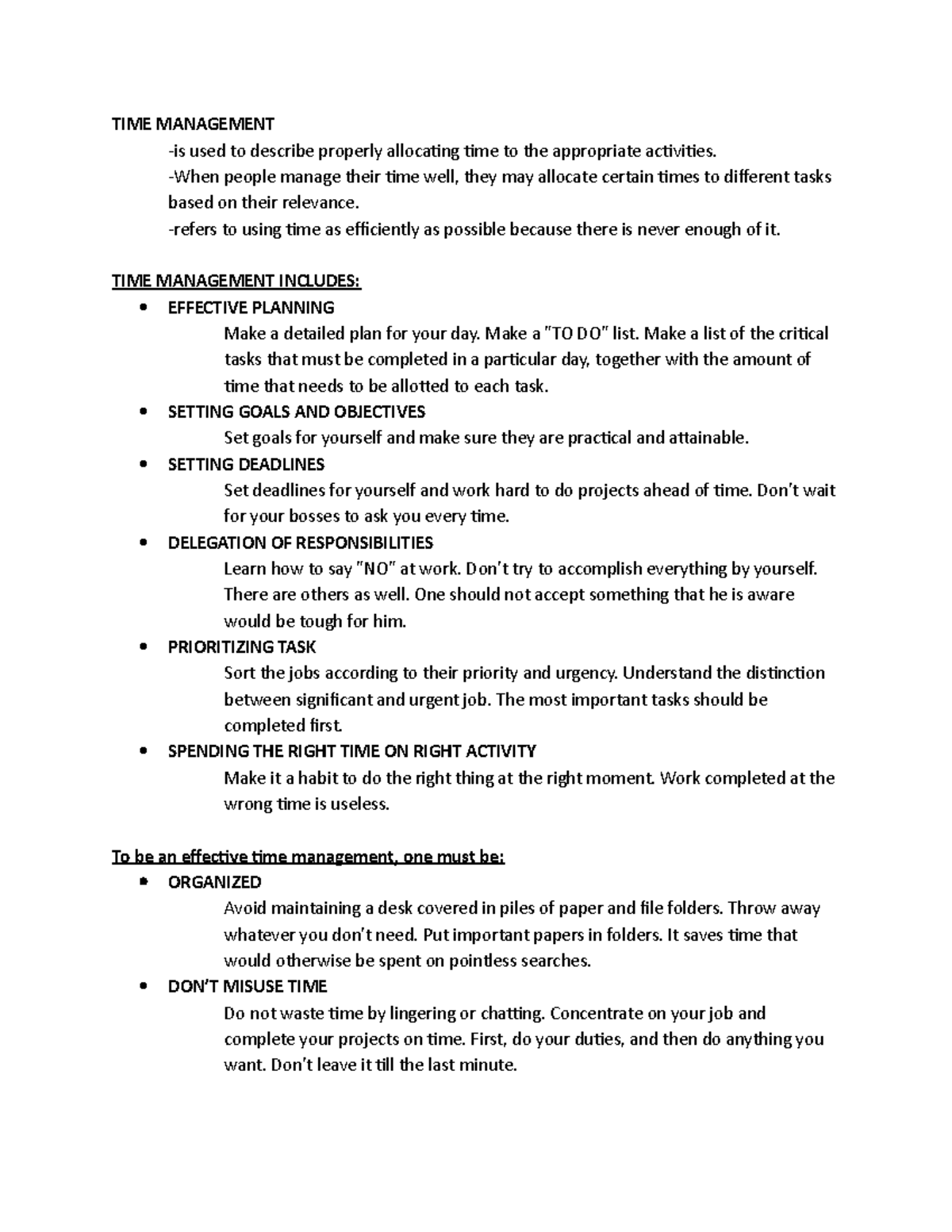 TIME Management - Mr. Fernandez - TIME MANAGEMENT -is used to describe ...