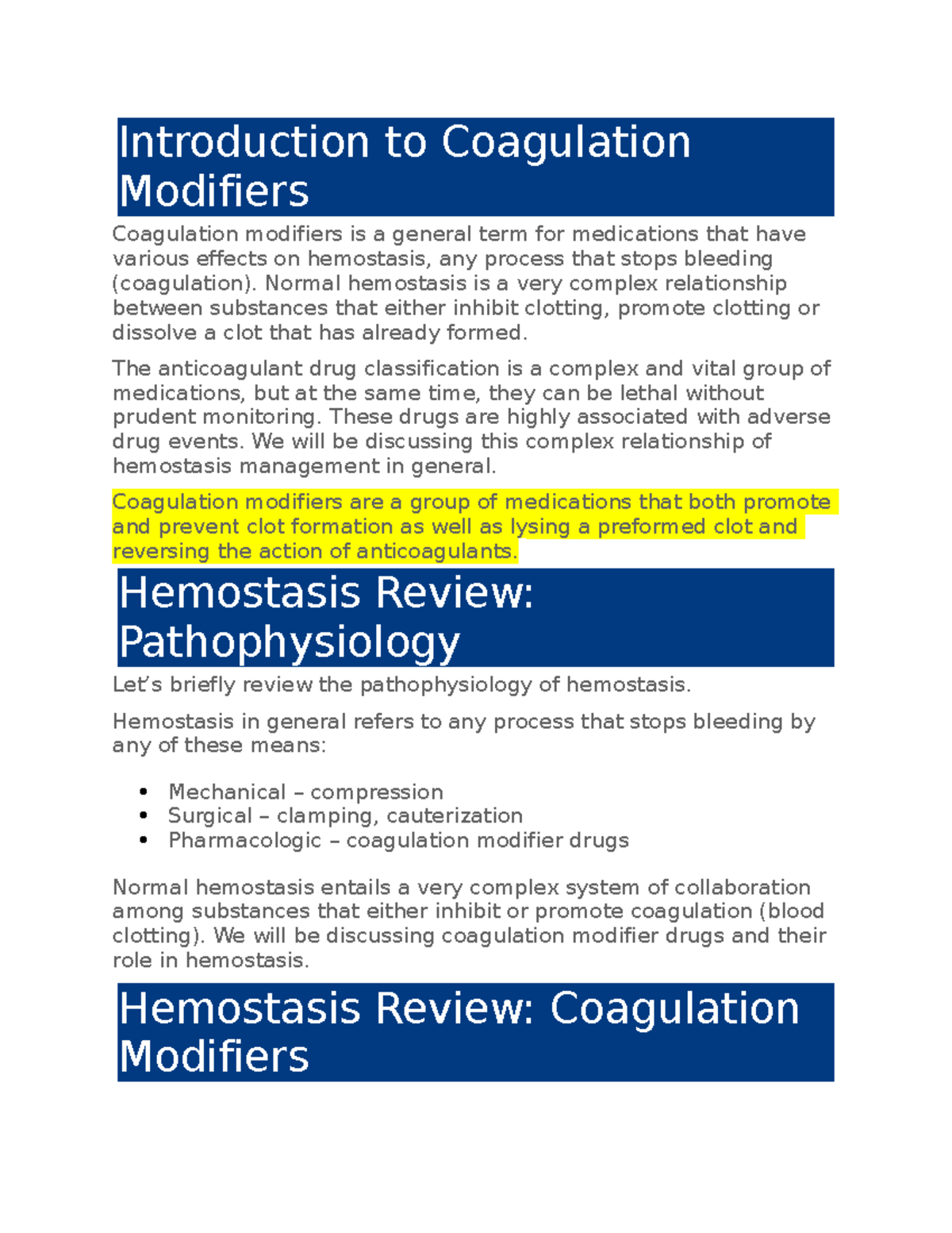 Coagulation Modifiers Edapts - Introduction to Coagulation Modifiers ...