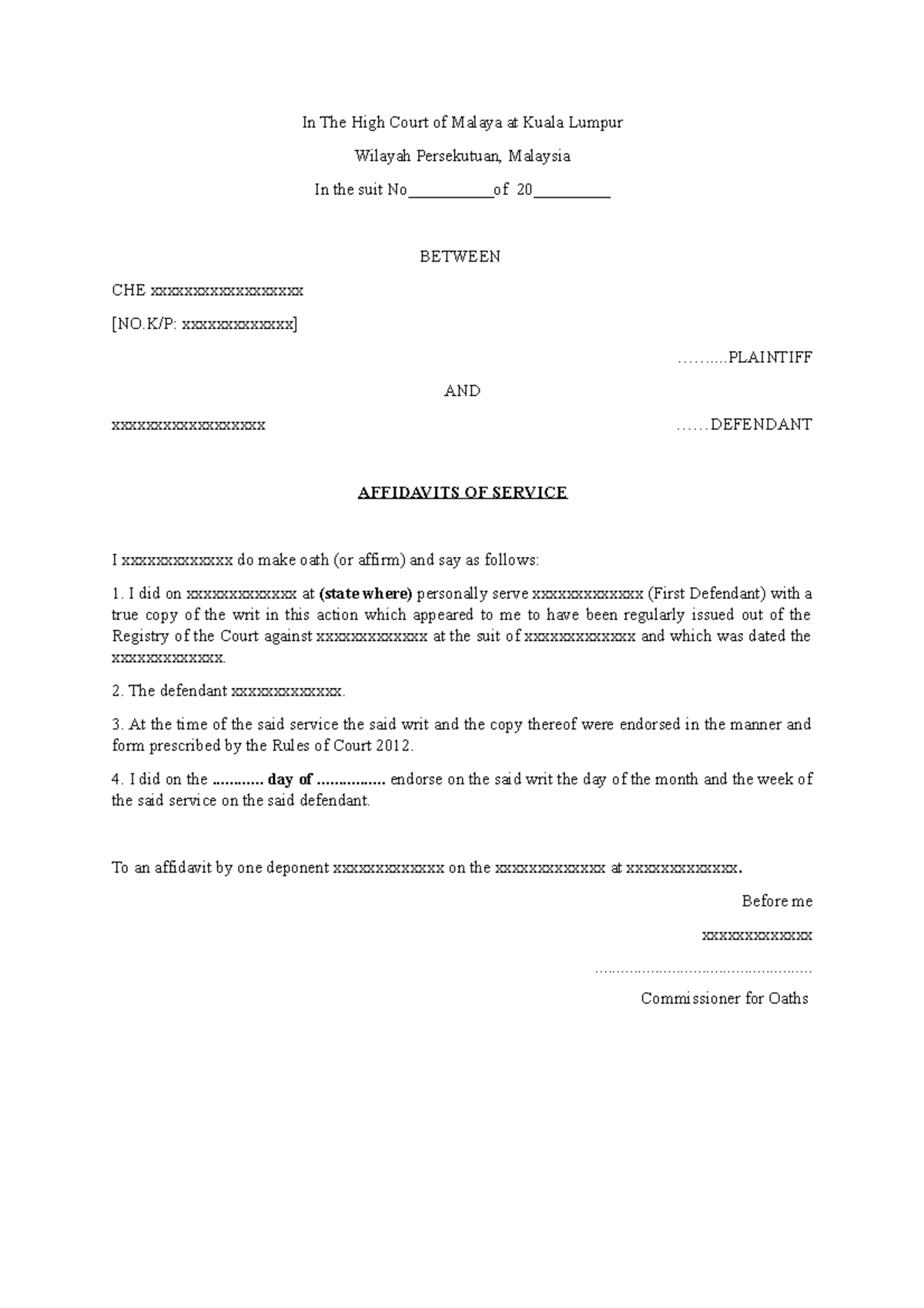Affidavit in service - In The High Court of Malaya at Kuala Lumpur ...