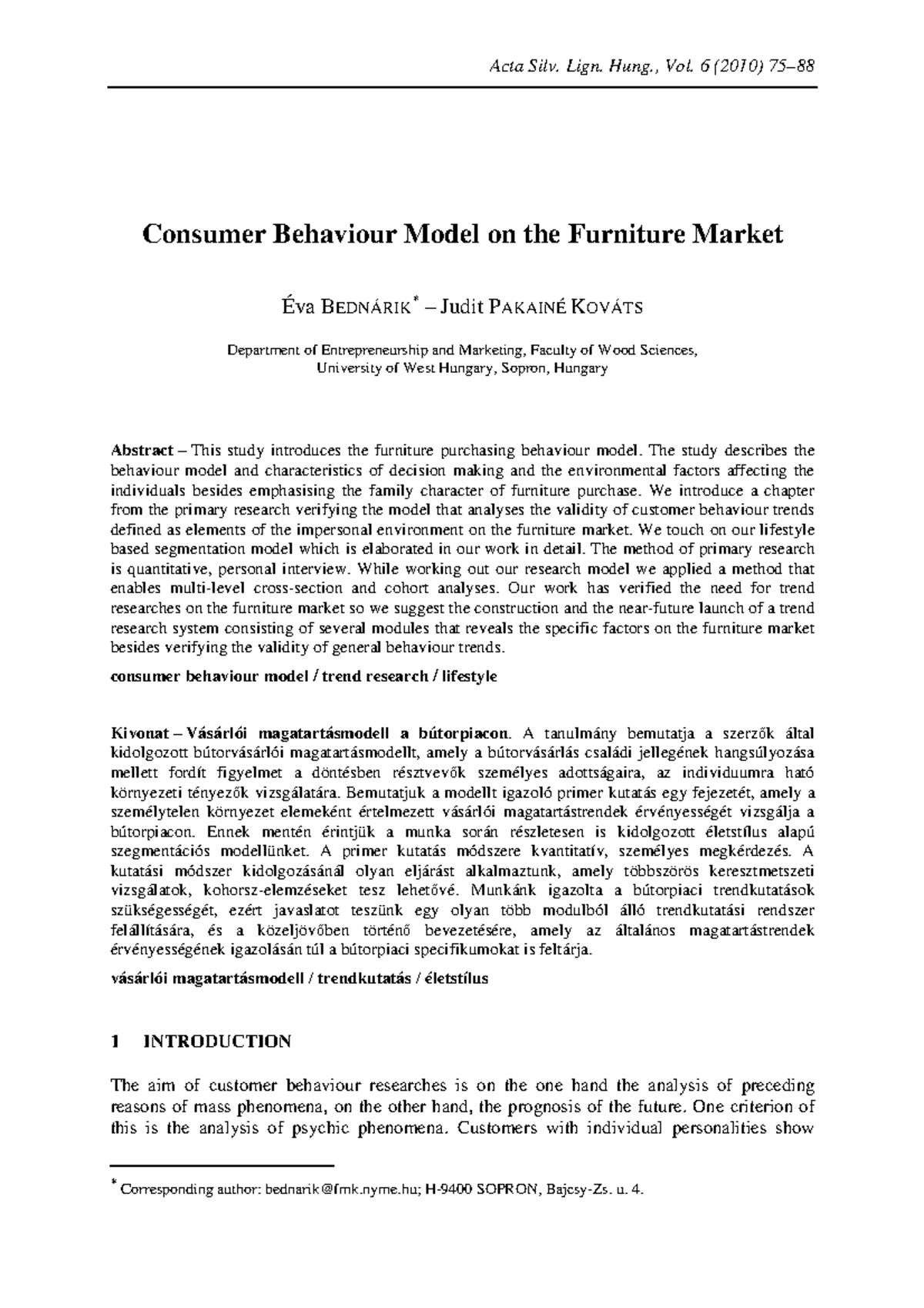 Consumer Behaviour Model on the Furniture Market - Acta Silv. Lign ...