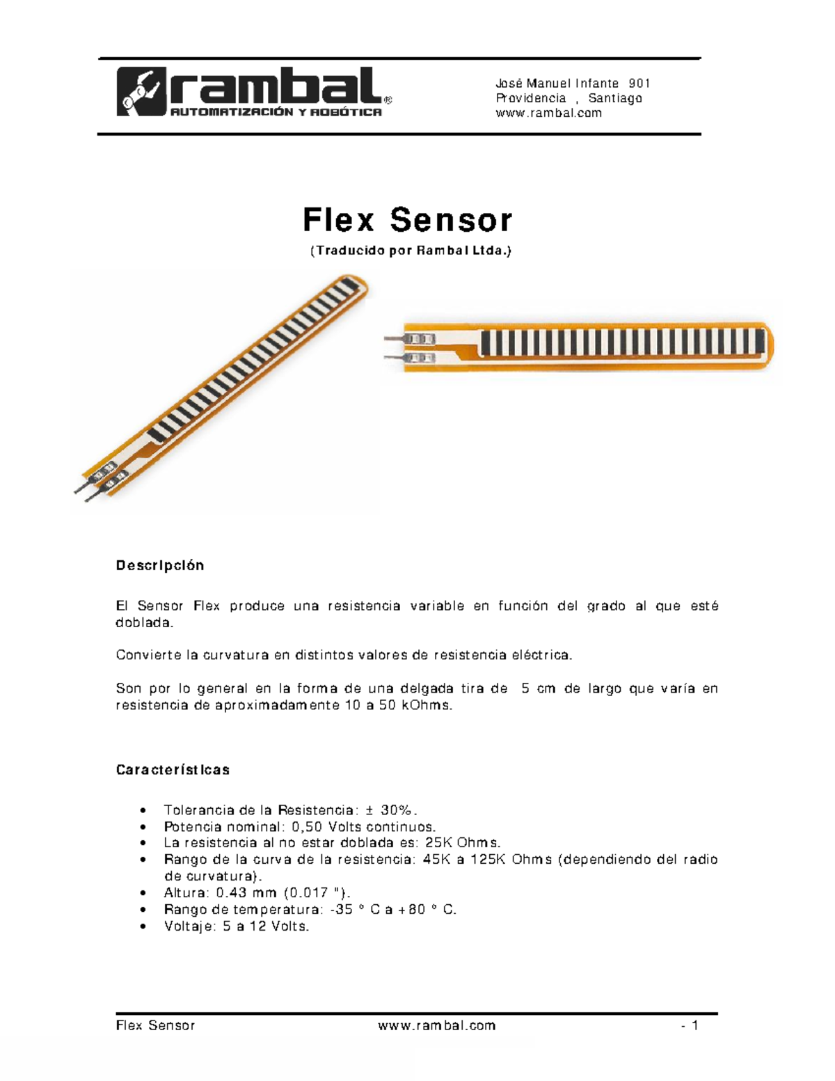 Flex-sensor 2 - datasheet - Flex Sensor ram bal - 1 Fle x Se n sor ( Tr ...