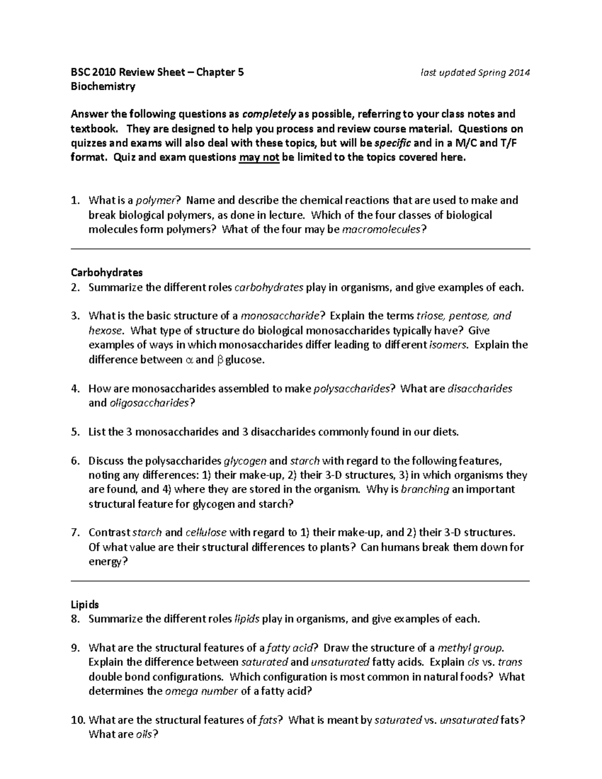 Review - CR Chapter 5 Spring 2014 - BSC 2010 Review Sheet – Chapter 5 ...