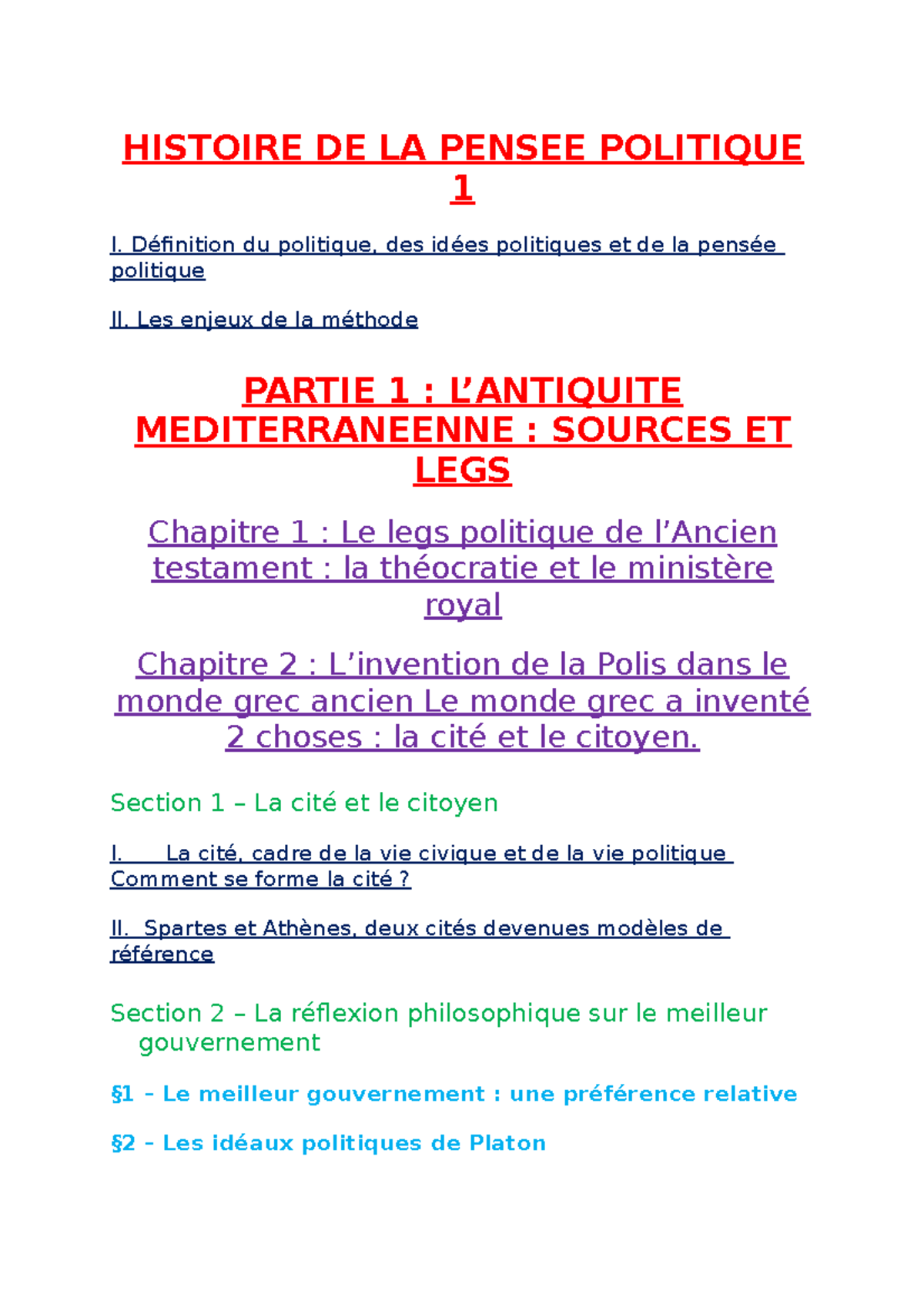 Fiche histoire de la pensée politique - HISTOIRE DE LA PENSEE POLITIQUE ...