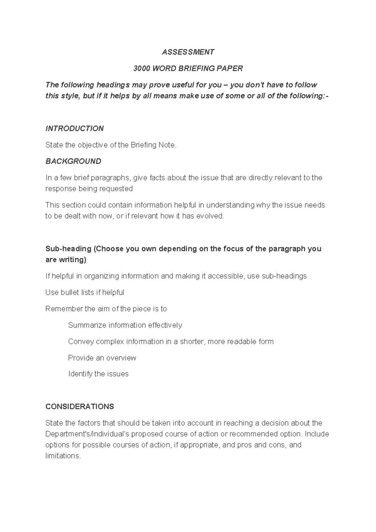 Guideline for Writing Briefing Paper Assessment - ASSESSMENT 3000 WORD ...