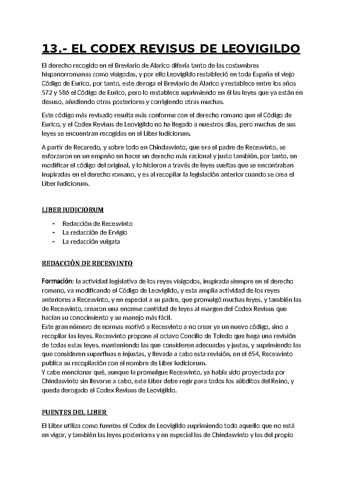 Historia del Derecho tema 13 - 13.- EL CODEX REVISUS DE LEOVIGILDO El ...