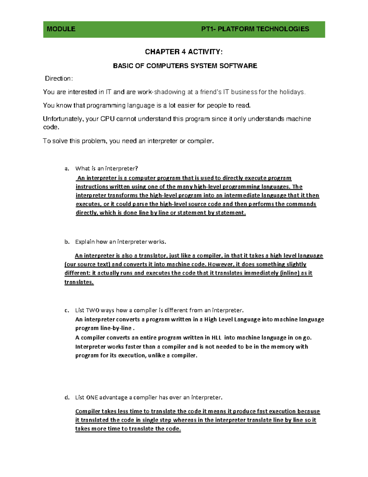 OLPT Chapter 4 Activity - CHAPTER 4 ACTIVITY: BASIC OF COMPUTERS SYSTEM SOFTWARE Direction: You ...
