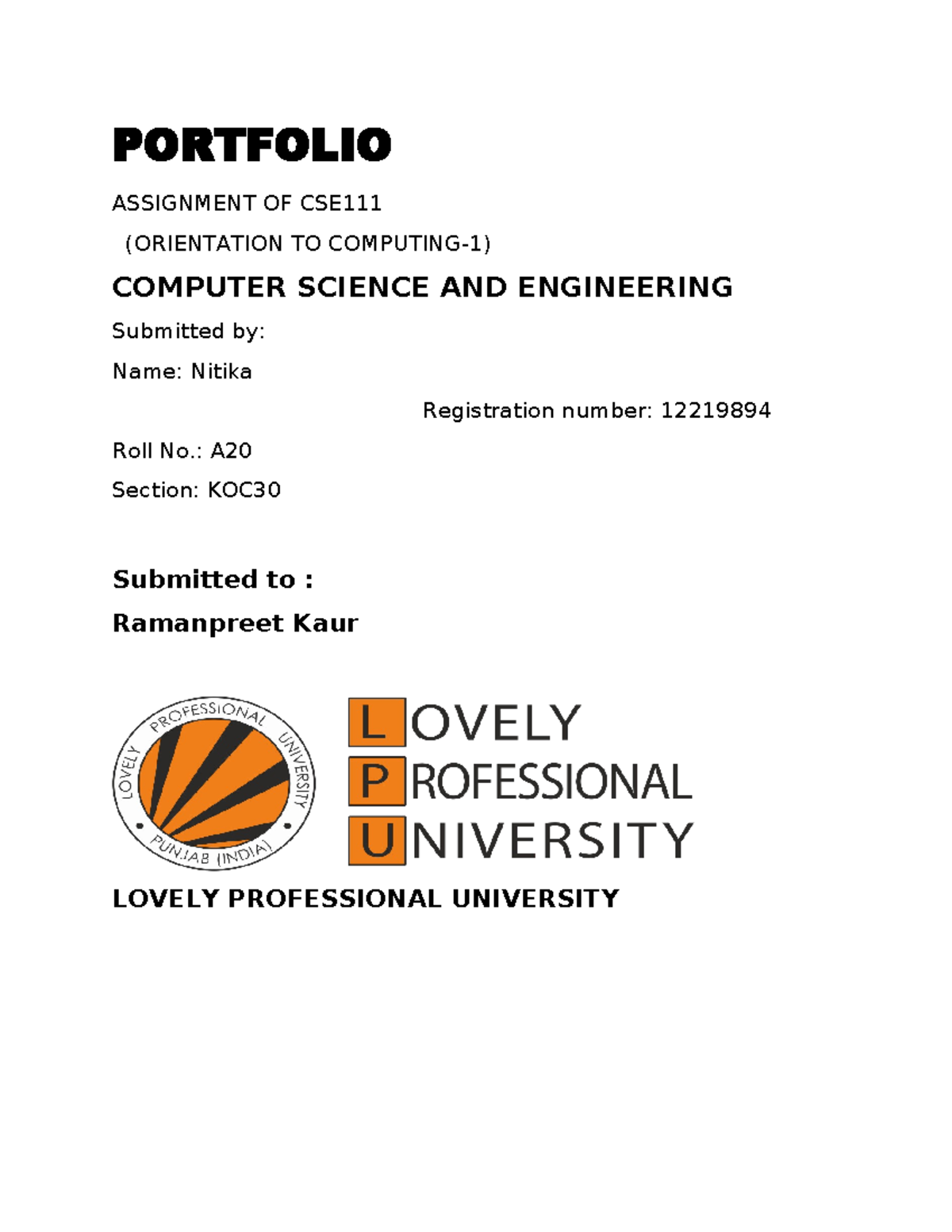 Ca 03 Of Cse111 Portfolio Format Portfolio Assignment Of Cse Orientation To Computing 1