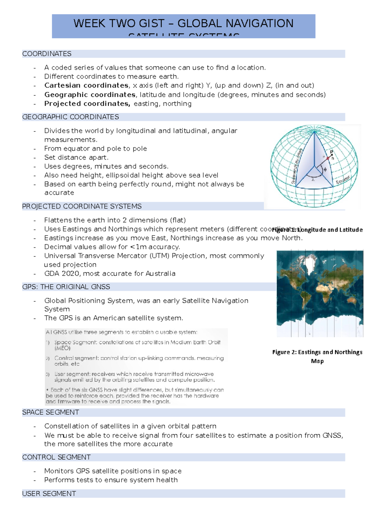 WEEK TWO GIST – Global Navigation Satellite Systems - COORDINATES A ...