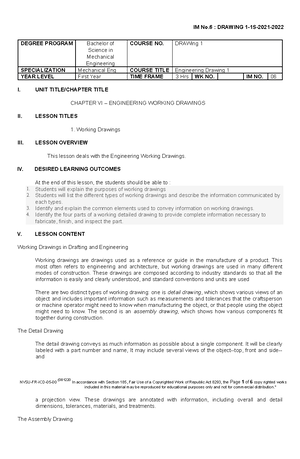 Eng Dwng Week 5-6 - week 5-6 - DEGREE PROGRAM BSME COURSE NO. Drawing 1 SPECIALIZATION ...