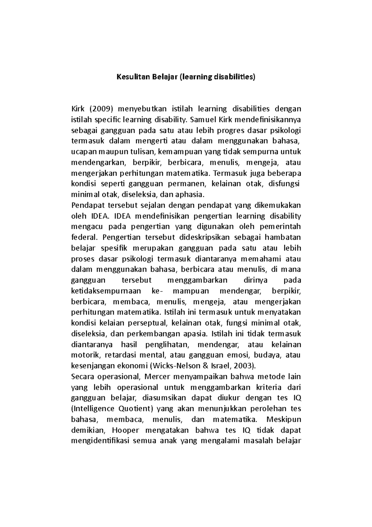 Kesulitan Belajar (learning disabilities) - Samuel Kirk ...
