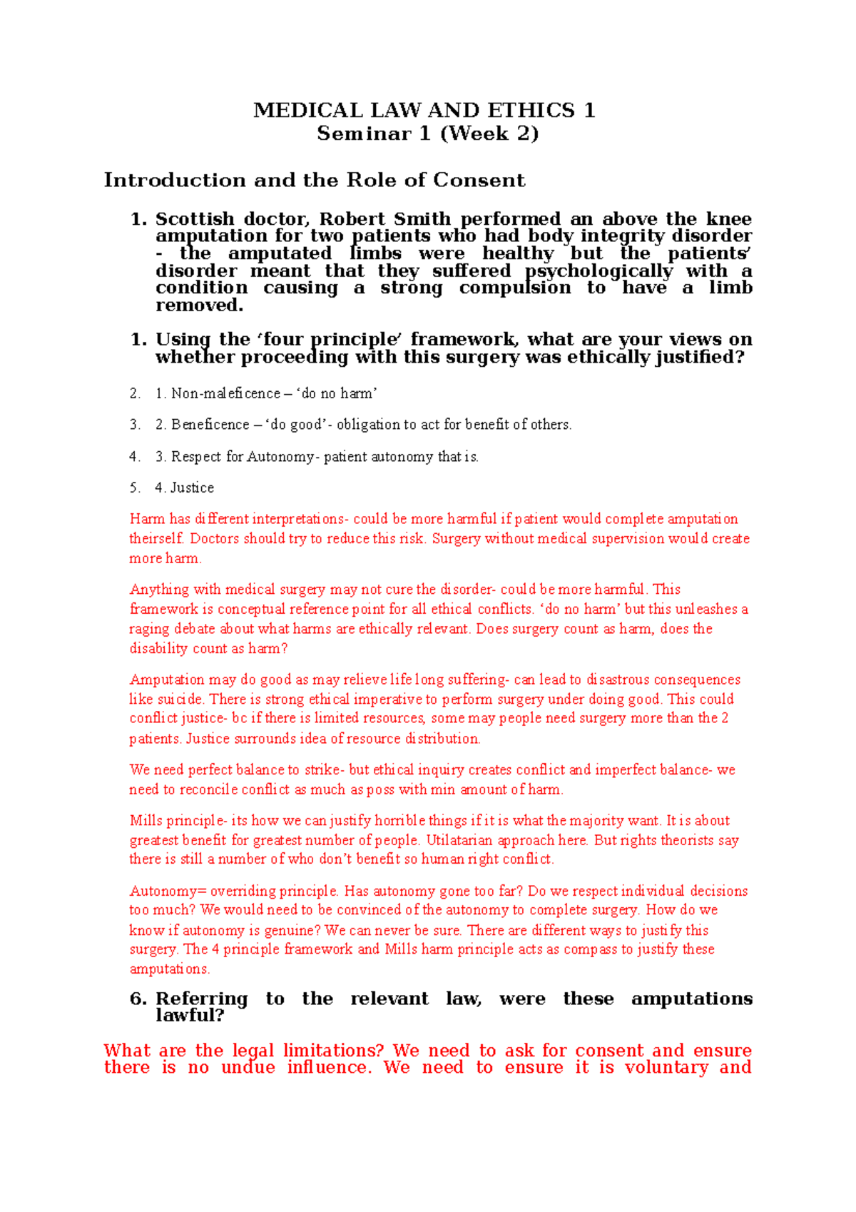 Seminar 1 - Consent - MEDICAL LAW AND ETHICS 1 Seminar 1 (Week 2 ...