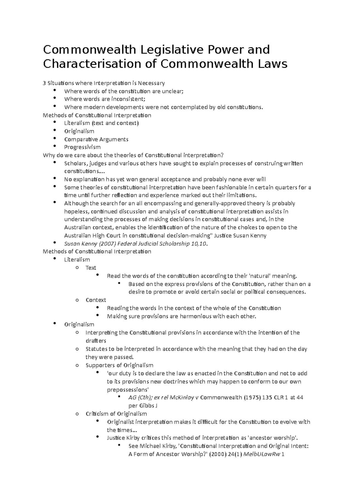 Week 2 Consti Law - Week 2 - Commonwealth Legislative Power and ...