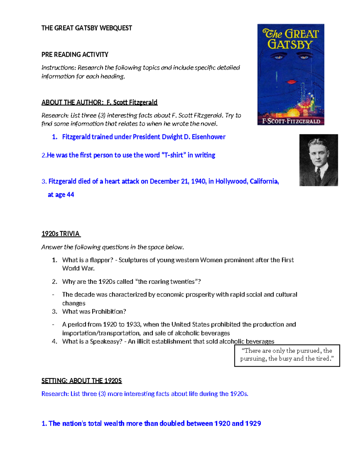 Gatsby+Webquest - n/a - THE GREAT GATSBY WEBQUEST PRE READING ACTIVITY ...