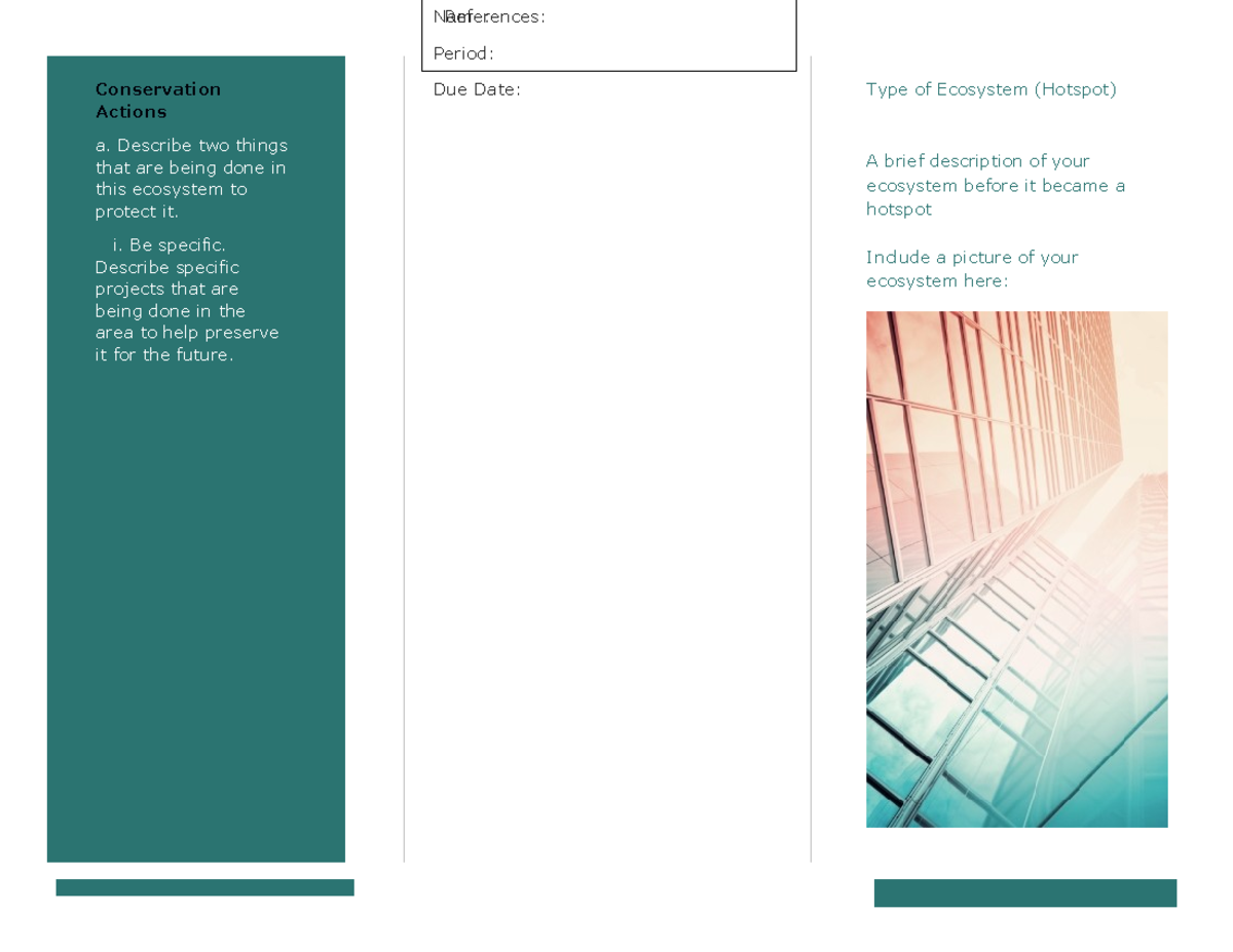 Biodiversity Sample Brochure - Conservation Actions a. Describe two ...