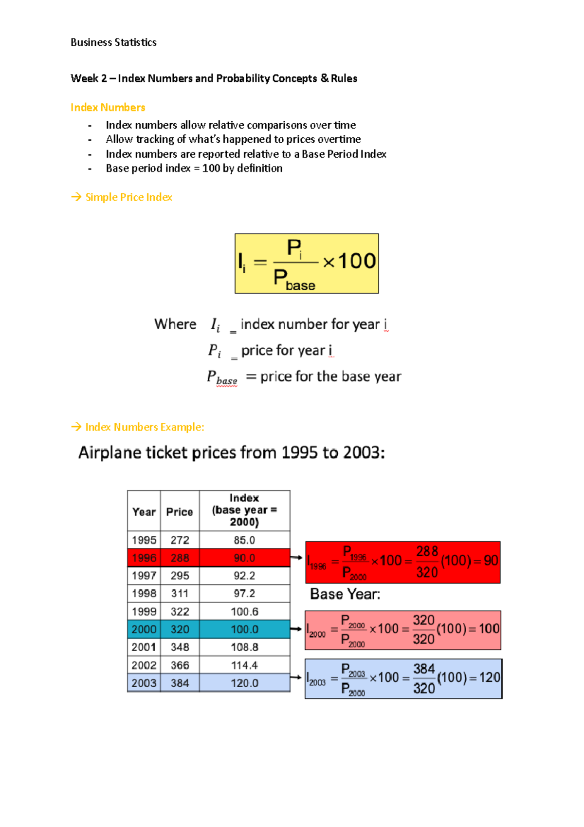 Week 2 - Lecture notes 2 - Week 2 – Index Numbers and Probability ...