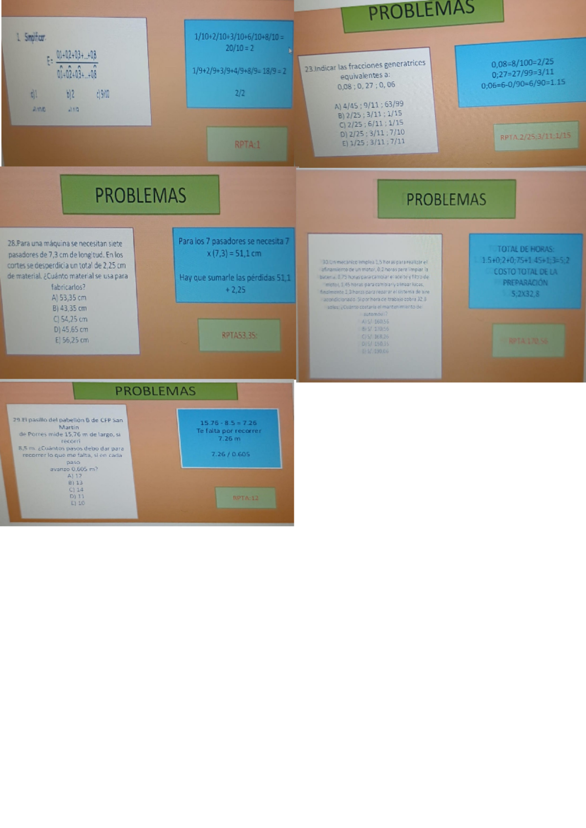 Doc3 - mayores planteamientos en los ejercicios - PROBLEMAS 1 Simplificar 2 23 las fracciones ...