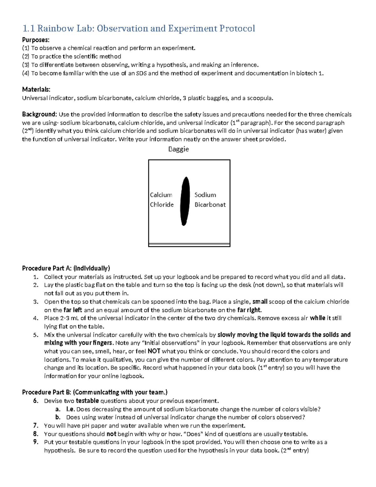 1 1 Lab Rainbow Protocol hadout - 1 Rainbow Lab: Observation and ...