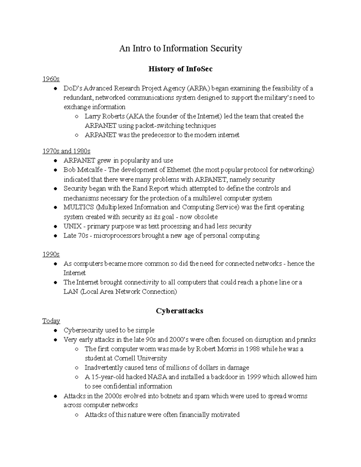 Lecture 1 Intro to Information Security - An Intro to Information Security History of InfoSec ...
