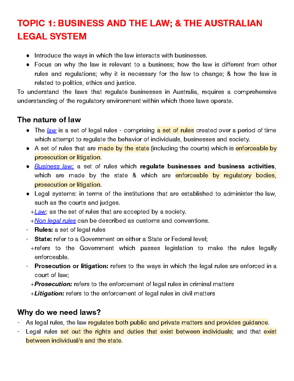 LAW2442 - Business and the Law: the Australian Legal System - TOPIC 1 ...