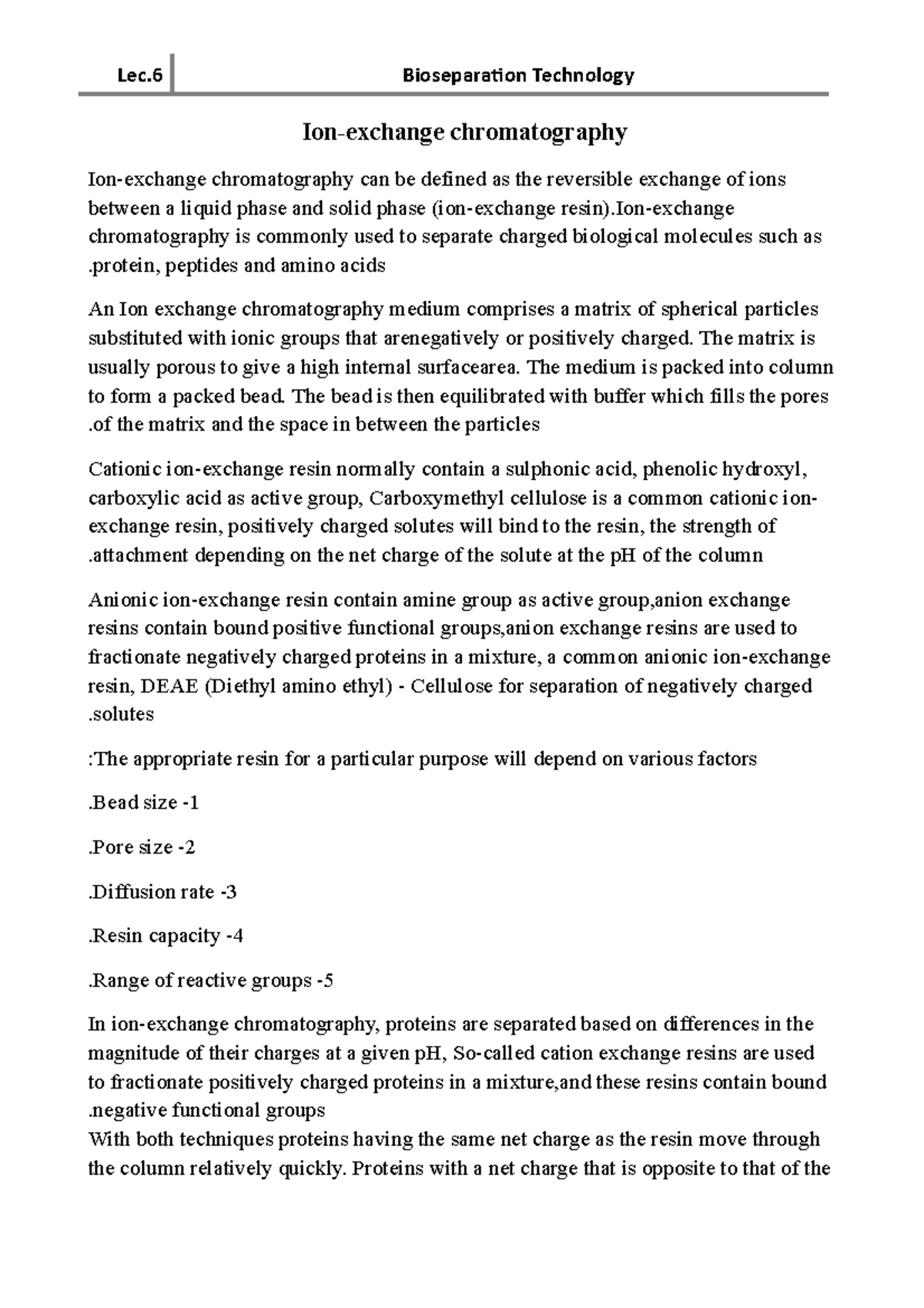 Ion-exchange chromatography - Lec Bioseparation Technology Ion-exchange ...