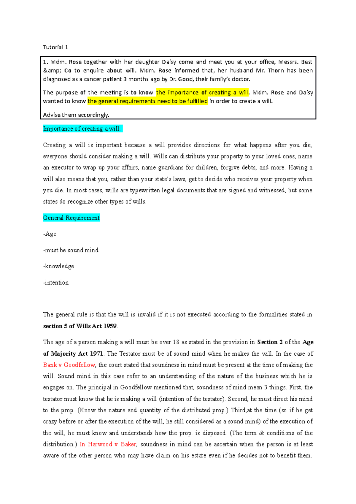 Tutorial 1 Week 2 - ... - Tutorial 1 Mdm. Rose together with her daughter Daisy come and meet ...